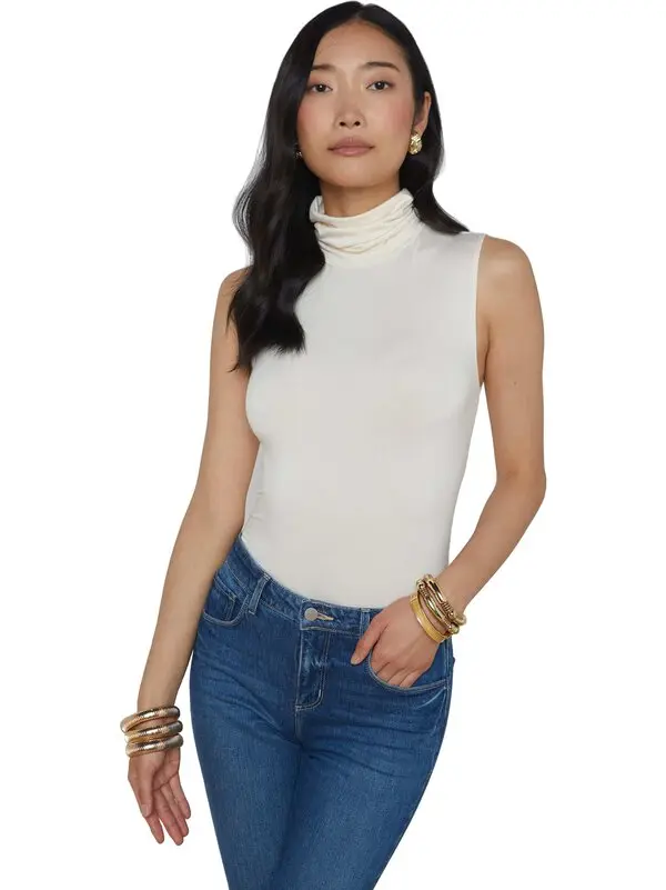 L'Agence Ceci Sleeveless Turtleneck Top - Vintage White