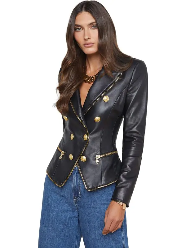 L'Agence Ottilie Leather Blazer - Black
