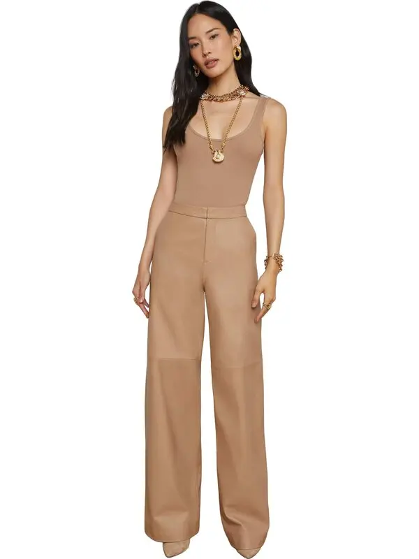 L'Agence Livvy Leather Trouser - Cappuccino