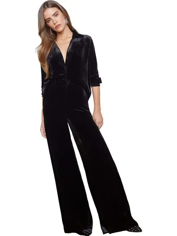 L'Agence Pilar Velvet Wide-leg Pants - Black