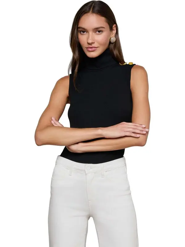 L'Agence Ceci Sleeveless Turtleneck - Black/gold