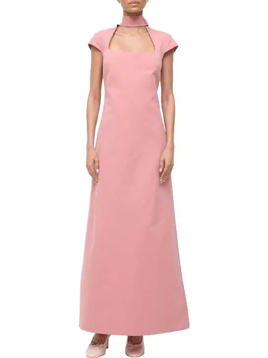 Staud Ingrid Scarf Cap-sleeve A-line Gown - Rosewater