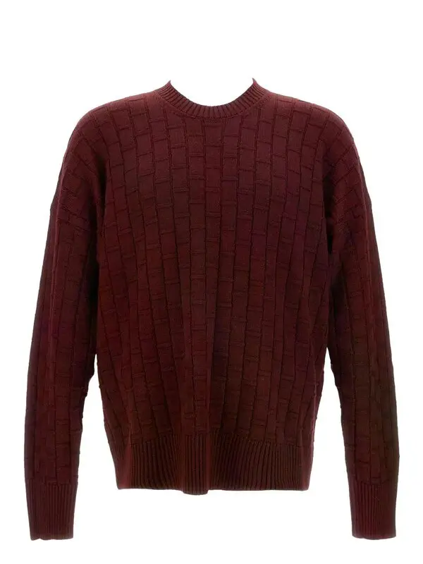 Plan C Ribbed Checked Sweater - Red