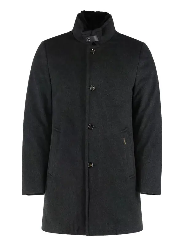 MOORER Button Overcoat With High Neck - Black