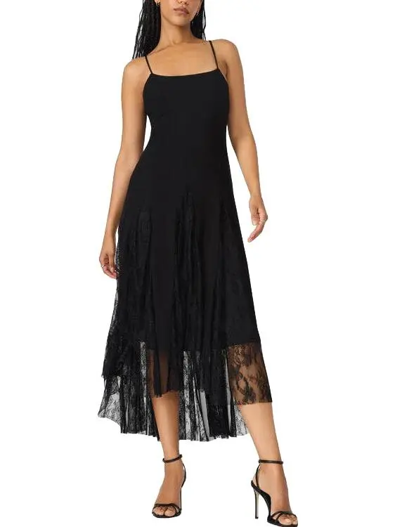 Steve Madden Vita Lace Detail Godet Pleat Dress - Black