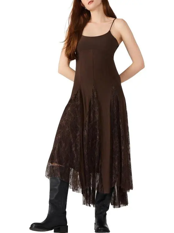 Steve Madden Vita Lace Detail Godet Pleat Dress - Chocolate