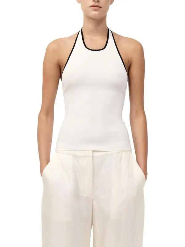 ST AGNI Fine Line Halter Top - Off White / Black