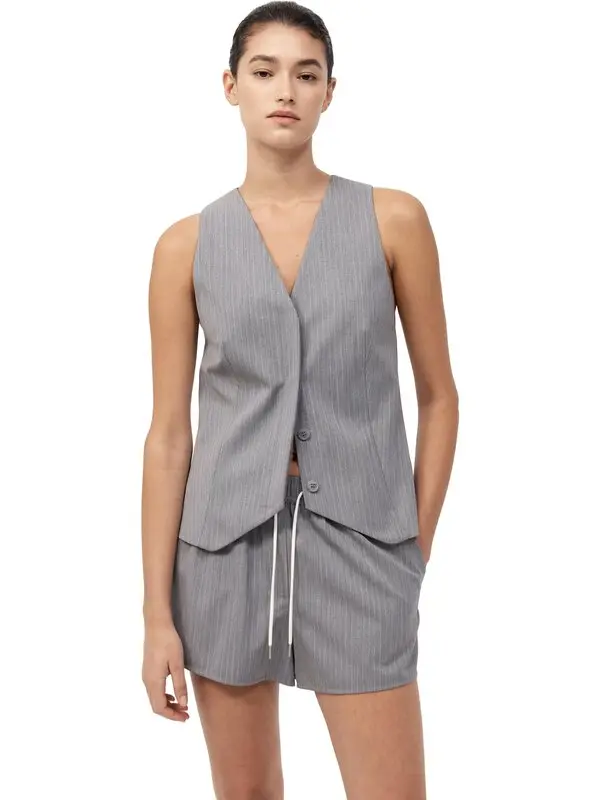 ST AGNI Pinstripe Wool Vest - Grey Pinstripe