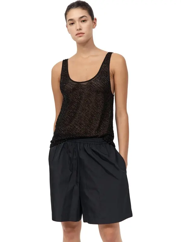 ST AGNI Glass Beaded Mesh Tank Top - Jet Black