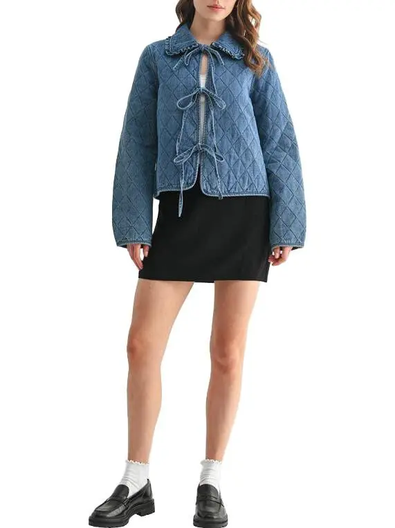 ALL IN FAVOR Tie Closure Quilted Jacket - Denim