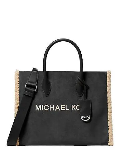 Michael Kors Mirella Medium Suede And Faux Shearling Tote - Black