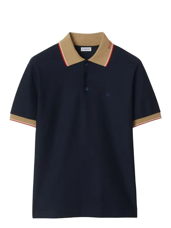 Burberry Piqué Cotton Logo Collar Polo Shirt - Navy