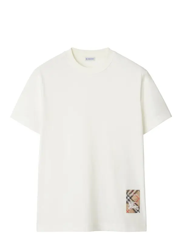 Burberry Cotton Check-trim T-shirt - Ivory