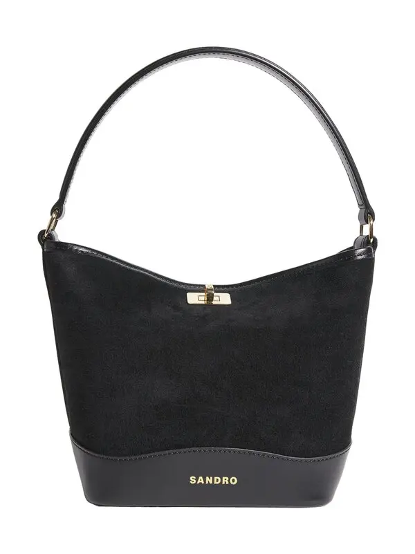 Sandro Mini Tangoso Suede Bucket Bag - Black