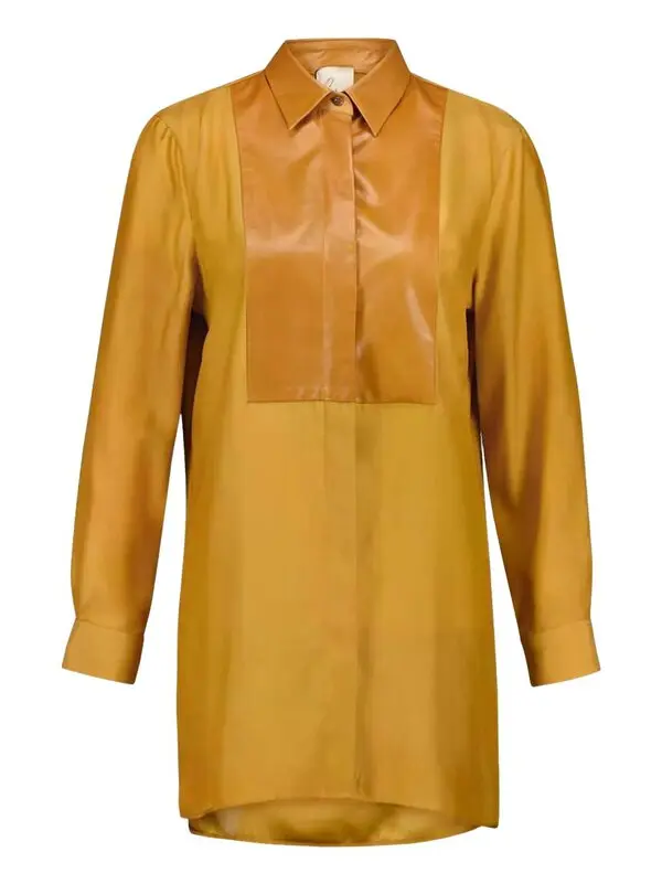 PAULA Cosmos Leather-bib Silk Shirt - Yellow