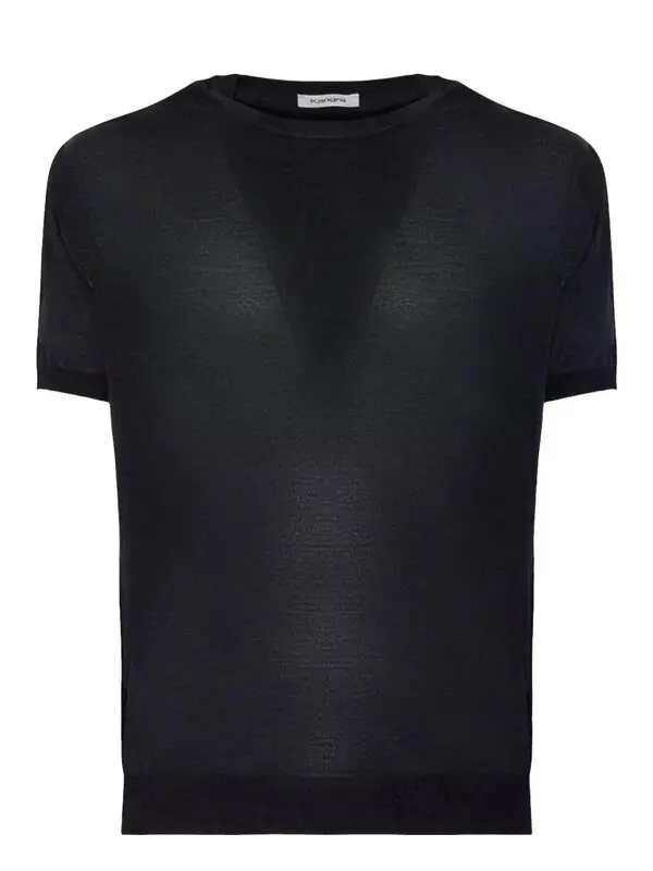 KANGRA Short-sleeve Wool Sweater With Ribbed Trim - Black