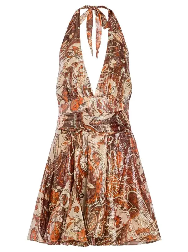 Retrofete Alexandria Paisley Halterneck Mini Dress - Brown