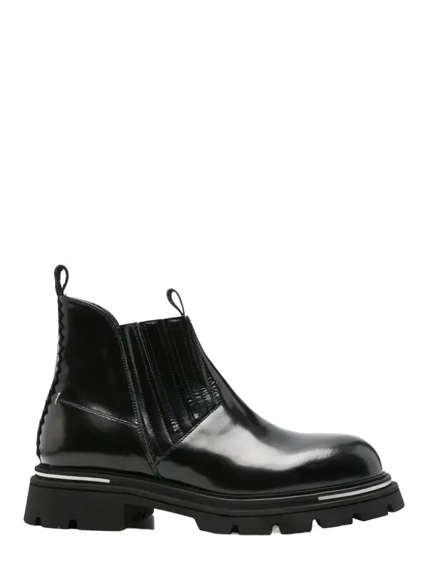THE ANTIPODE Leather Stitched-panel Ankle Boots - Black