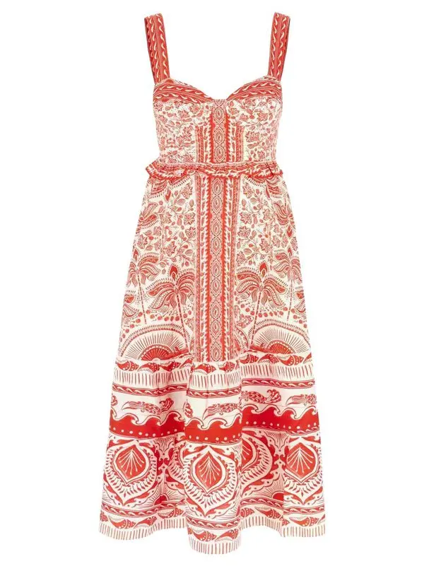 Farm Rio River Ride Printed Midi Dress - Red