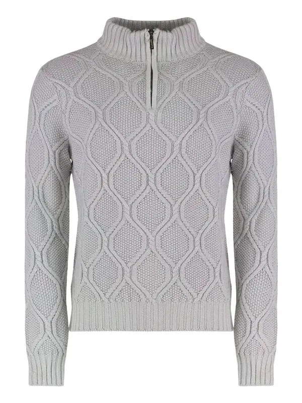 MOORER Cable-knit Half-zip Sweater - Grey