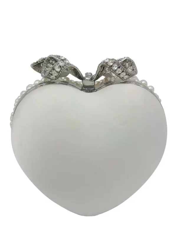 SELF-PORTRAIT Pearl-embellished Heart Clutch - White