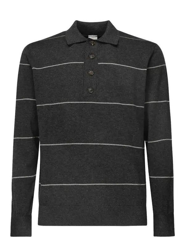 Eleventy Striped Long-sleeve Polo Shirt - Grey