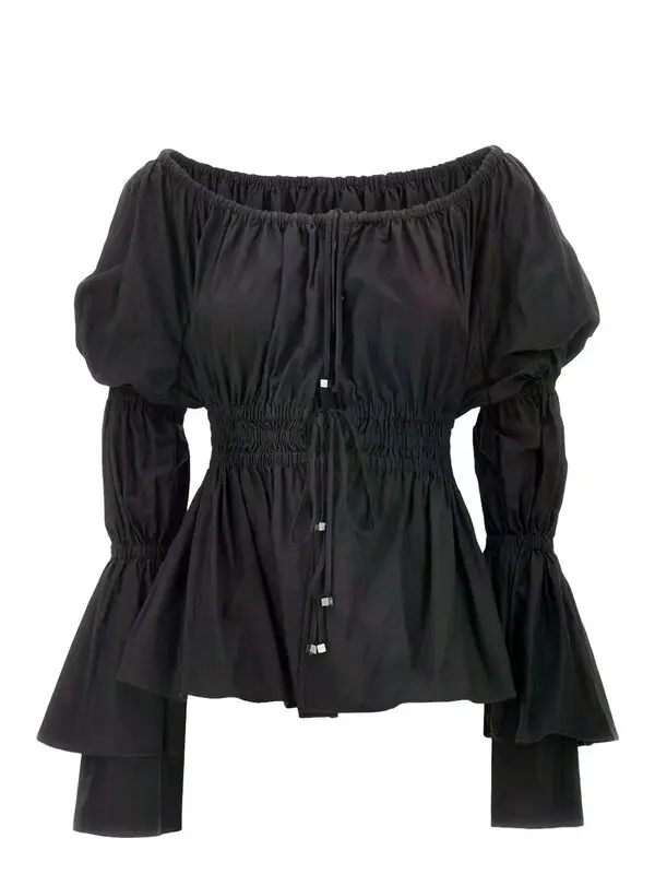 Blumarine Puffed-sleeve Elasticated-waist Blouse - Black