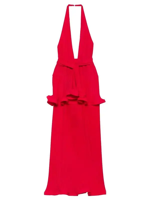 ROWEN ROSE Ruffled Pleated Maxi Dress - Red