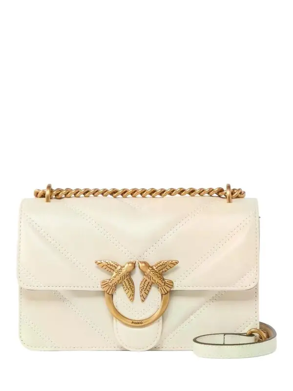 Pinko Mini Quilted Crossbody Bag With Love Birds Embellishment - White