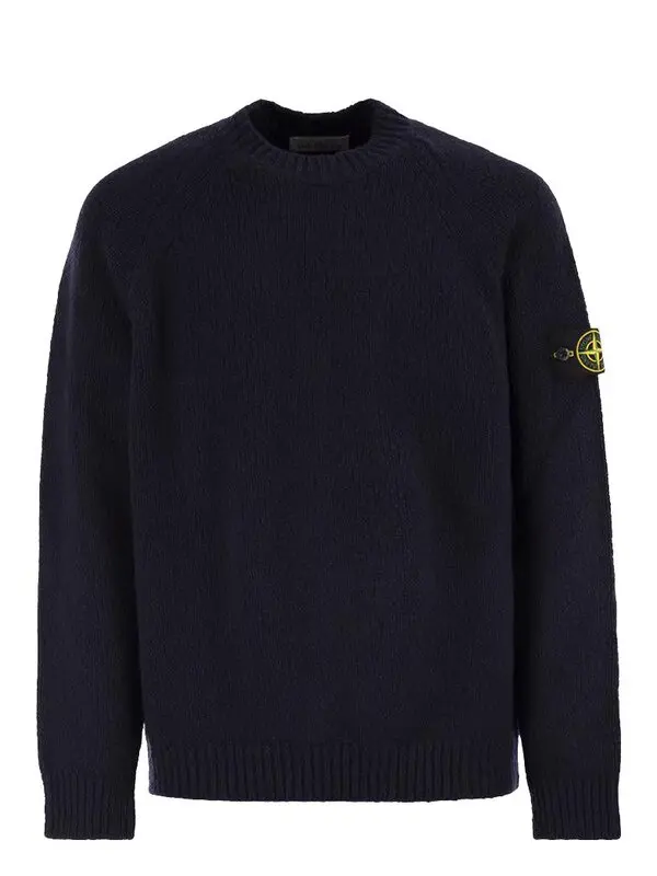 Stone Island Round Neck Jumper With Raglan Sleeves - Navy
