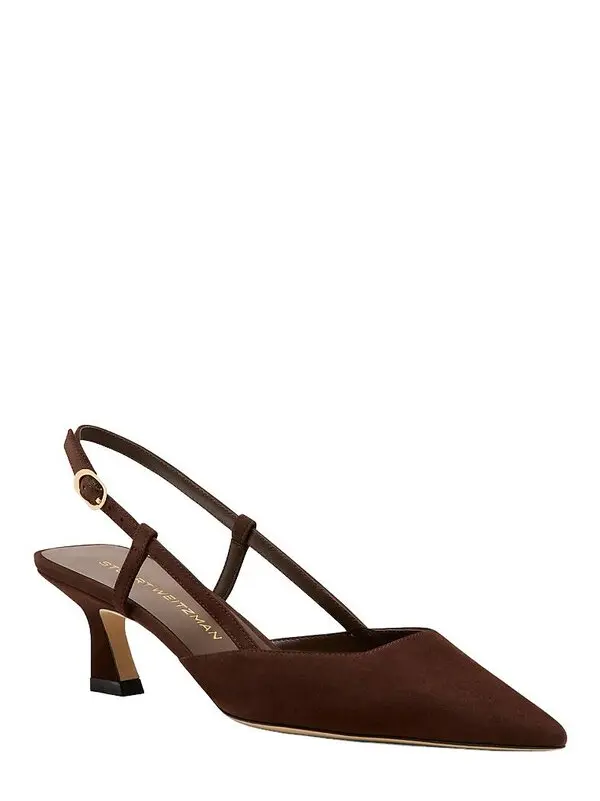 STUART WEITZMAN Vinnie 50 Slingback Suede Pumps - Walnut