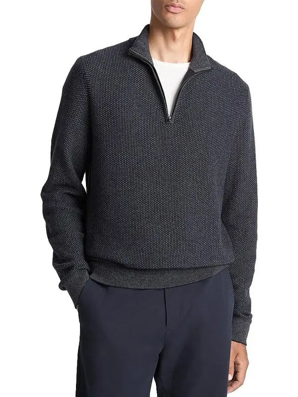 Vince Geo Jacquard Quarter Zip Sweater - Coastal/ Medium Gray