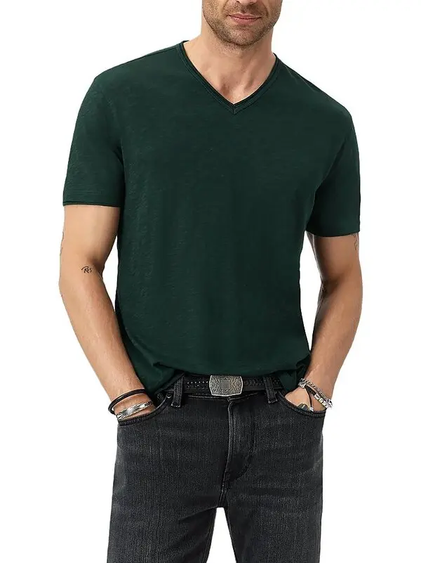 John Varvatos Miles V Neck Slub Tee - Seaweed