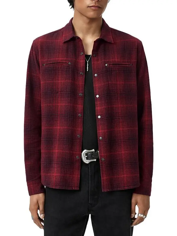 John Varvatos Dario Brushed Plaid Shirt - Pomegranate