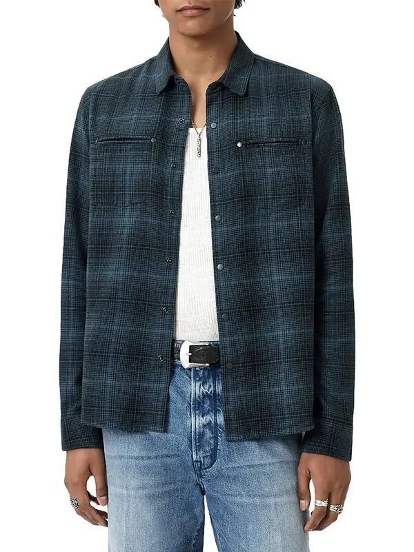 John Varvatos Dario Brushed Plaid Shirt - Titanium Blue