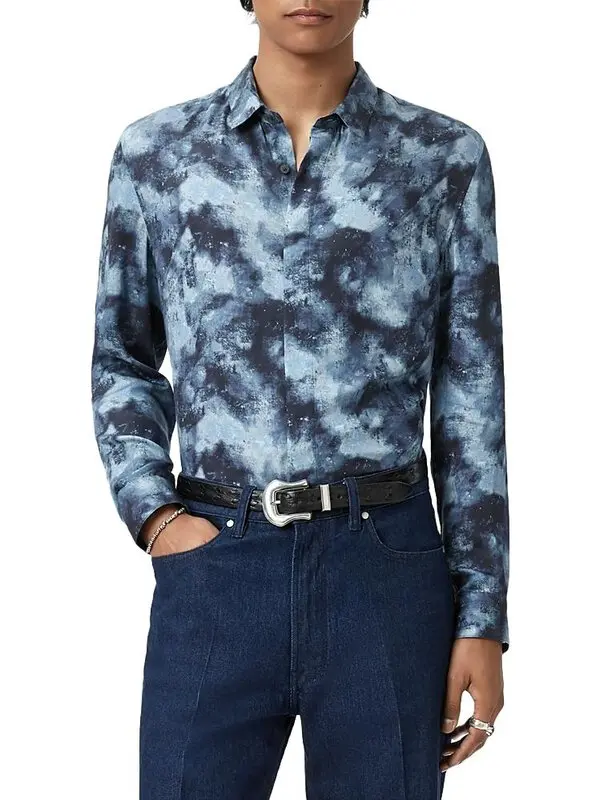 John Varvatos Rodney Printed Covered Placket Shirt - Titanium Blue