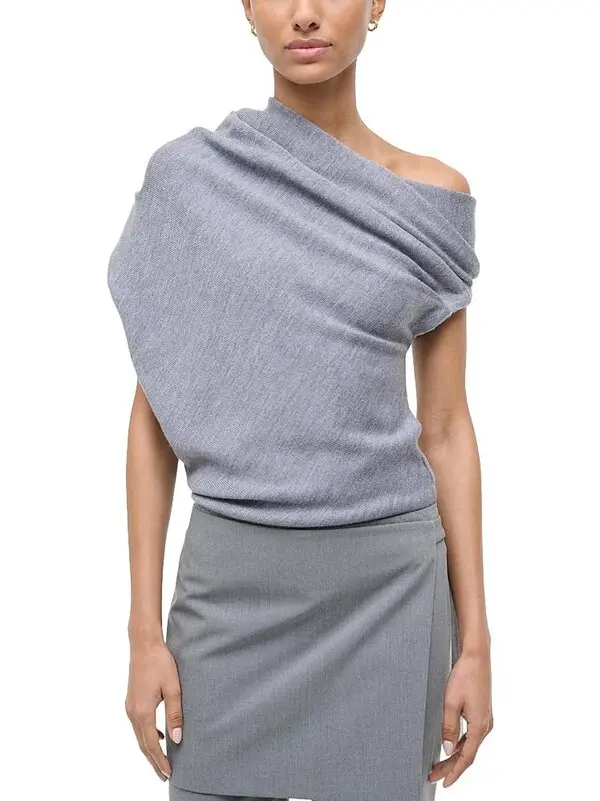 Staud Mabel Asymmetric Merino Wool Sweater - Heather Grey