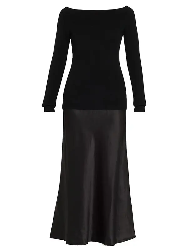Christopher Esber Mixed-media Off-the-shoulder Cashmere Monument Midi Dress - Black