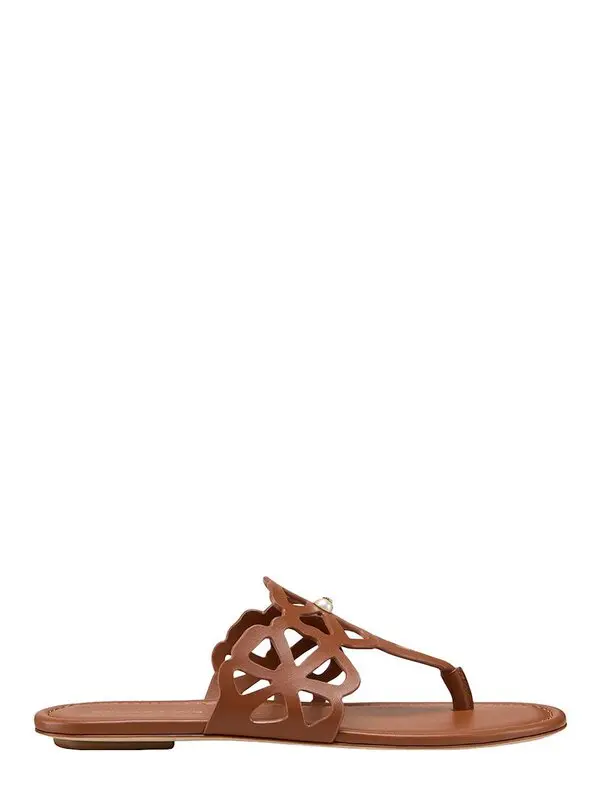 STUART WEITZMAN Jasmine Leather Cutout Thong Sandals - Luxe Saddle