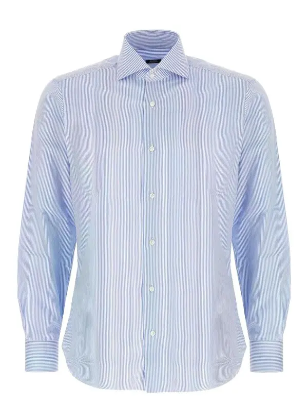 BARBA NAPOLI Striped Long-sleeved Shirt - Blue
