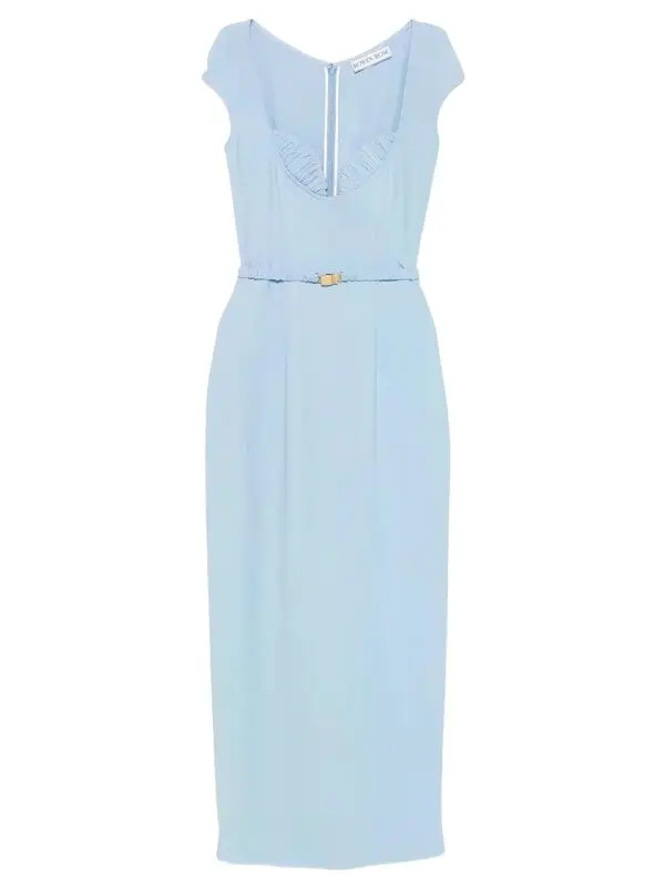 ROWEN ROSE Belted Cap-sleeve Maxi Dress - Blue