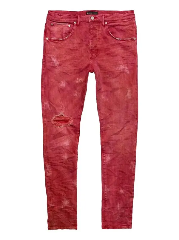 PURPLE BRAND Hickory Stripe Overspray Jeans - Red