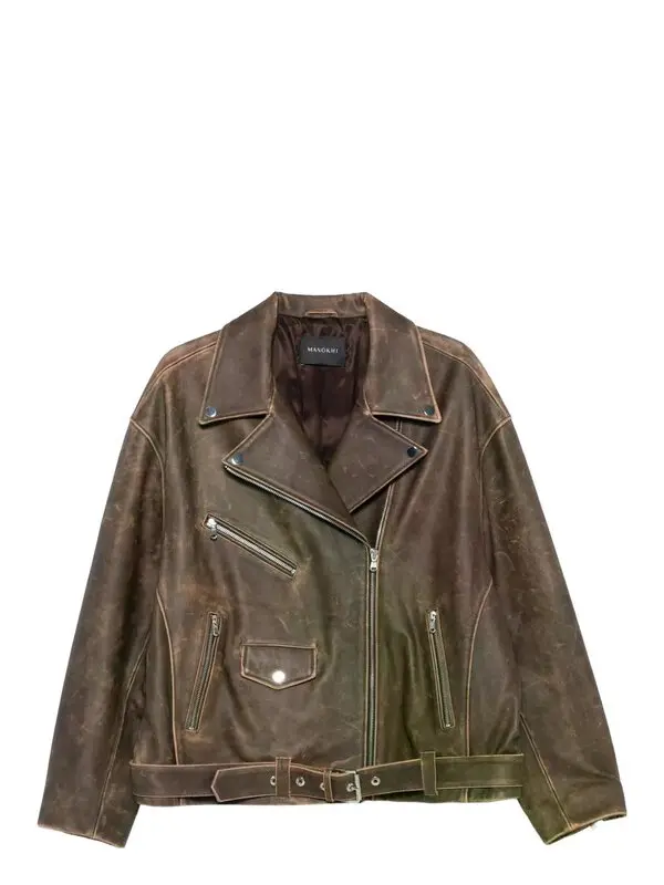 MANOKHI Kaisa Belted Leather Biker Jacket - Brown