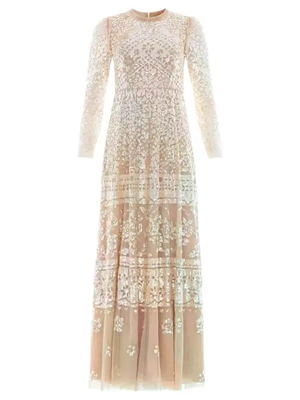 NEEDLE & THREAD Aurora Sequin-embellished Tiered Gown - Neutrals