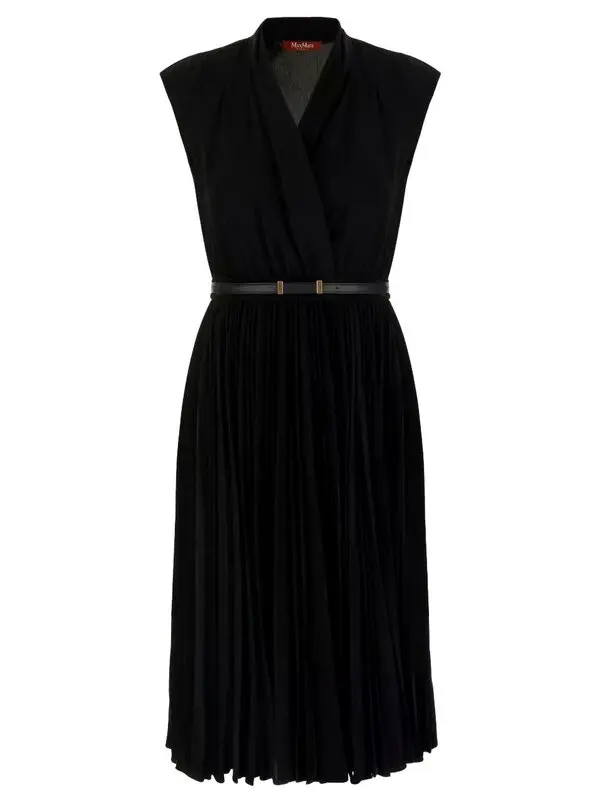 Max Mara Pleated Belted Midi Dress - Black