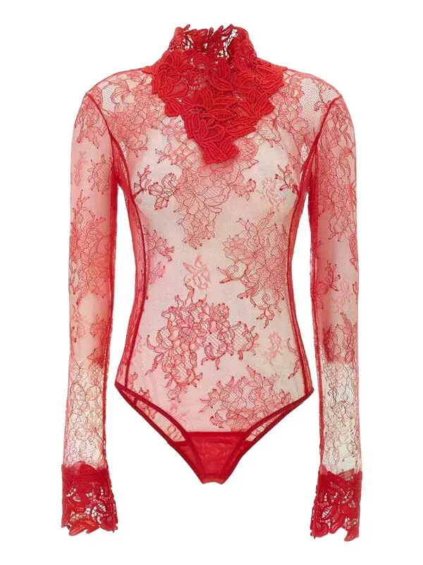 Blumarine Floral-lace High-neck Bodysuit - Red