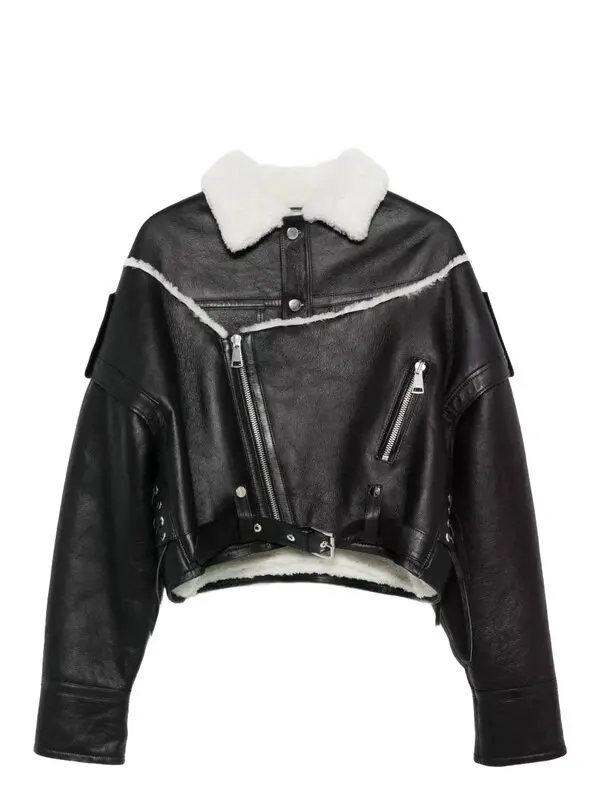 MANOKHI Shearling-trimmed Leather Jacket - Black