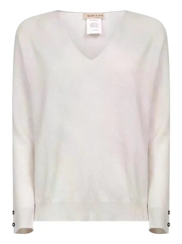 BLANCA VITA V-neck Raglan-sleeve Jumper - Neutrals