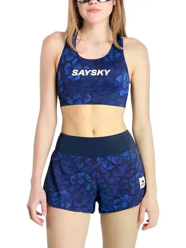 SAYSKY Floral-print Racer-back Sports Bra - Blue