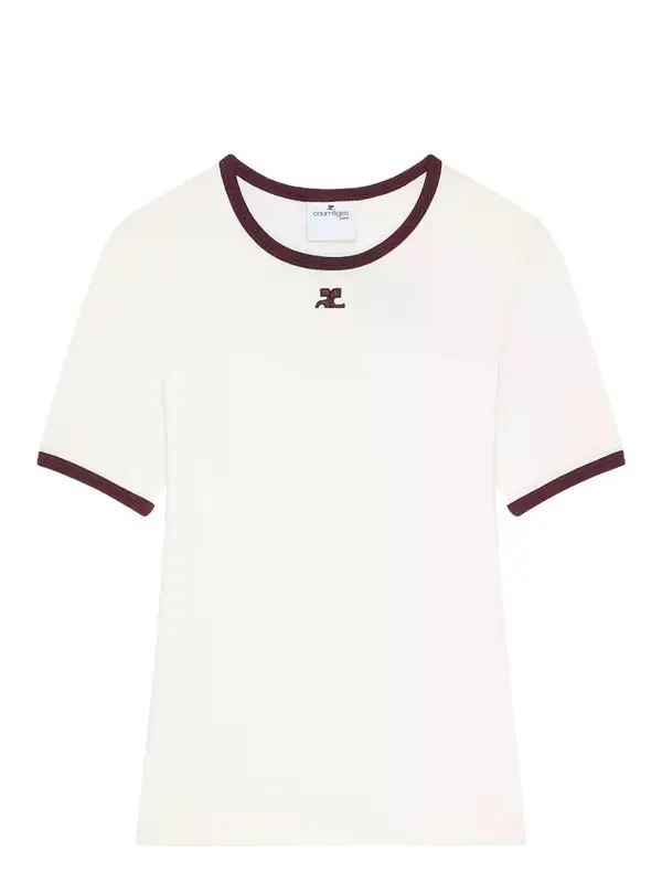 COURREGES Contrast-trim Cotton T-shirt - White